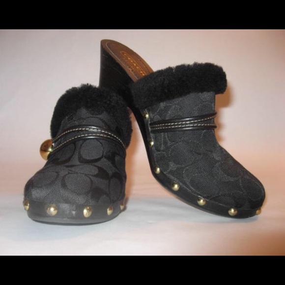 Coach | Shoes | Coach Black Fur Lined Mulesclogs | Poshmark